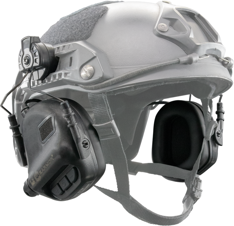Electronic hearing protection earmuffs for ARC military helmet rails ...